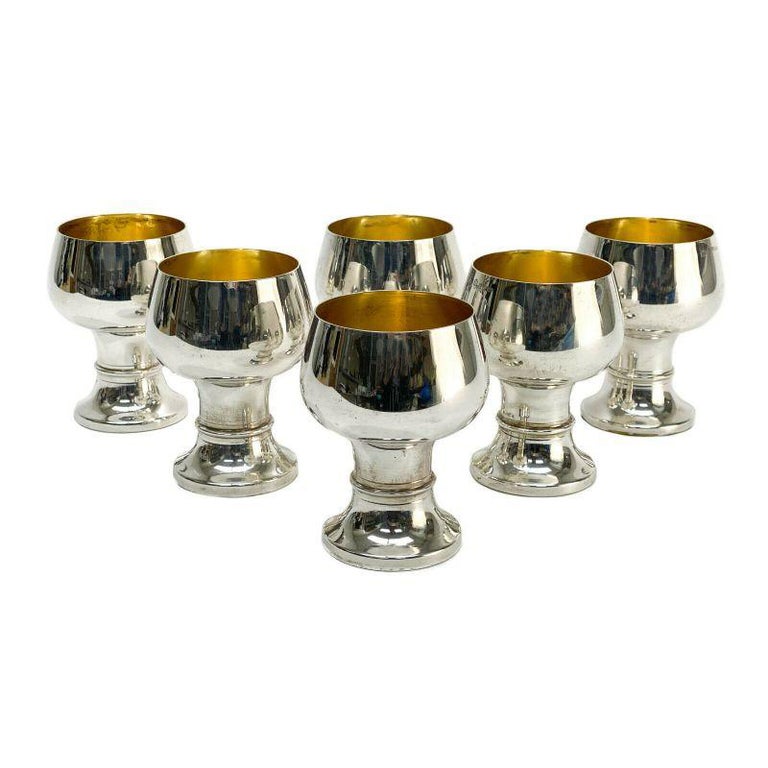 6 Guscelli and Passeri Italian Sterling Silver Gold Wash Beakers Fi 283 ...