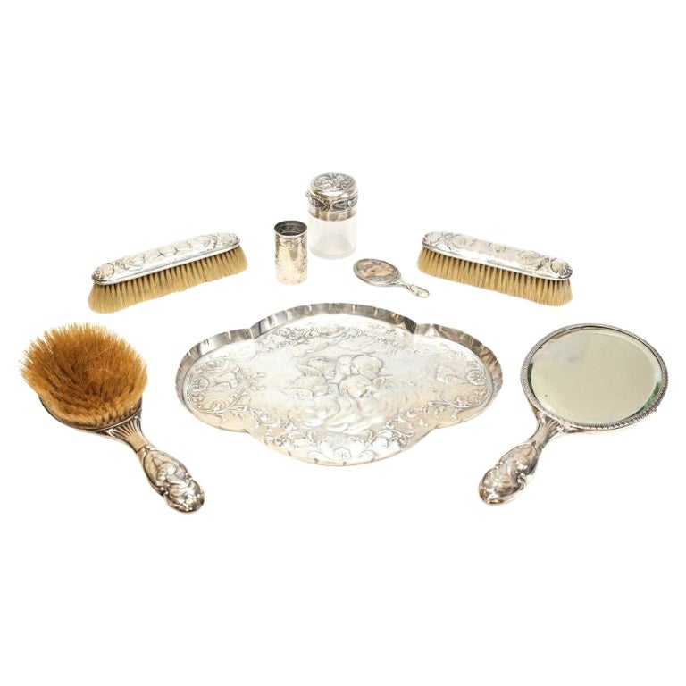 William Comyns London Sterling Silver Vanity Set Cherubs Angels For ...