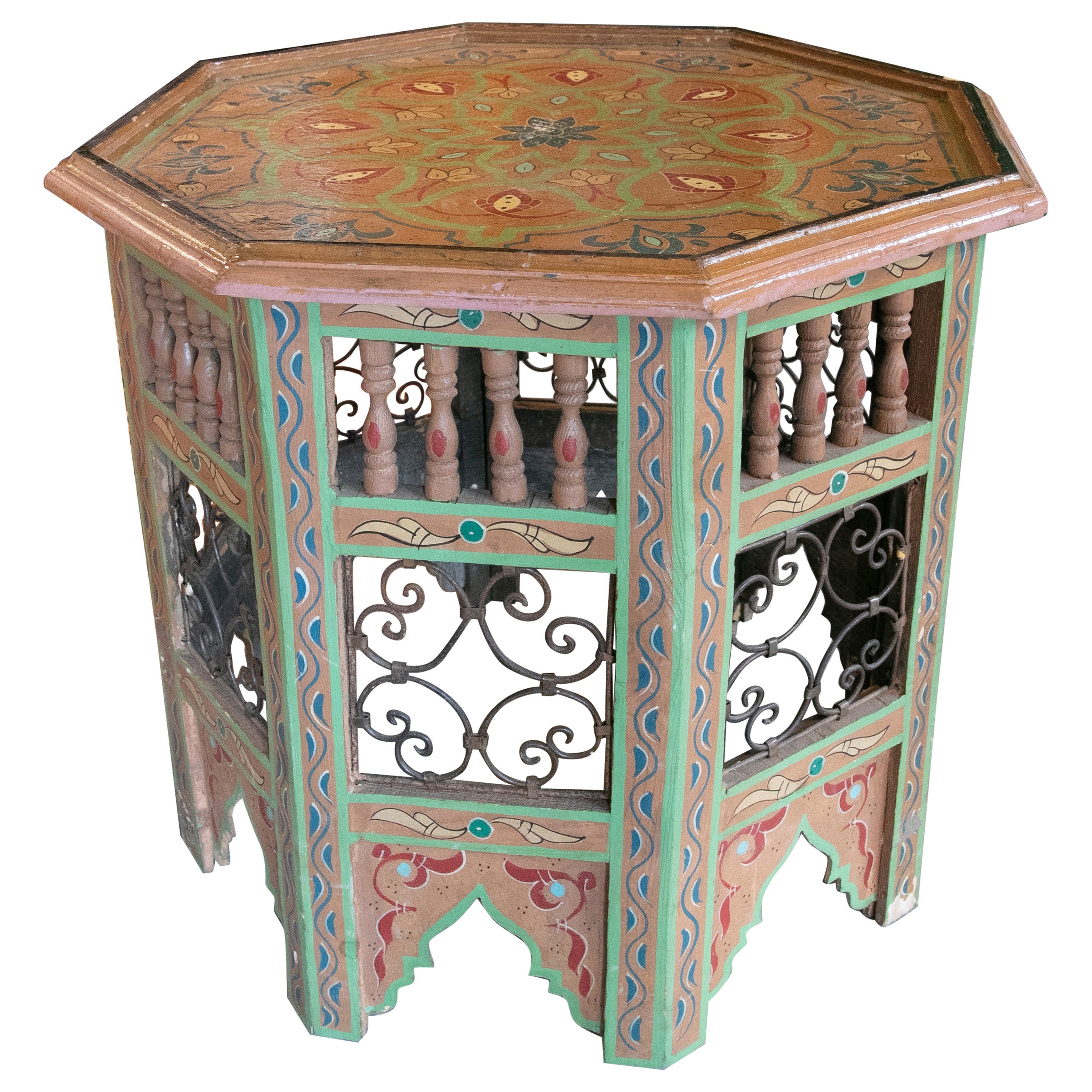 Moroccan Side Table Hand-Painted in Ivory and Blue Colors at 1stDibs