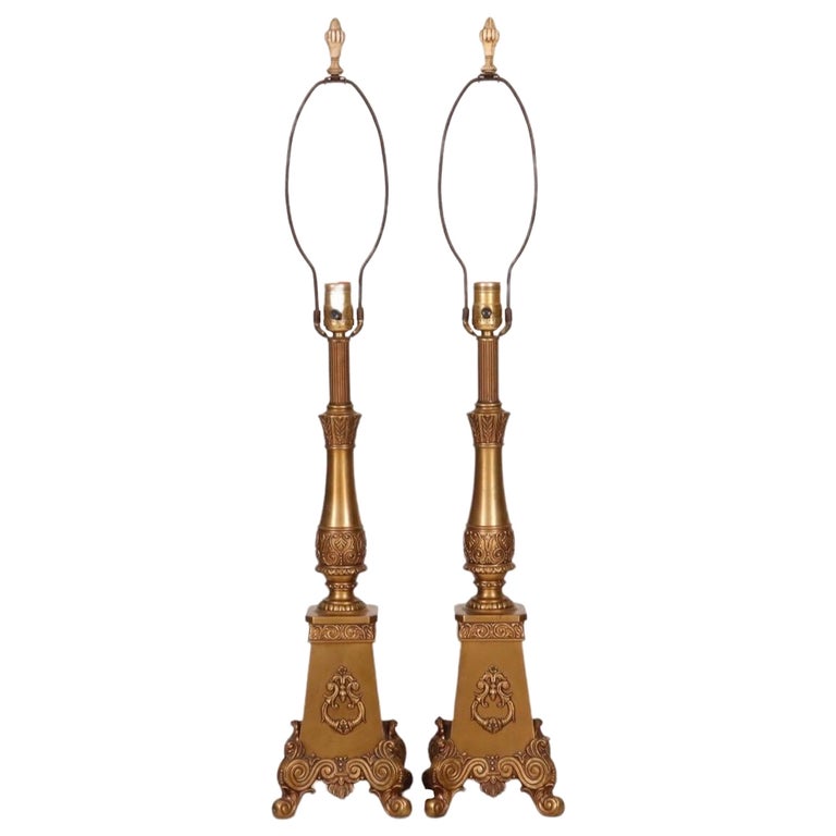 French Regency Style Brass Table Lamps, a Pair For Sale at 1stDibs