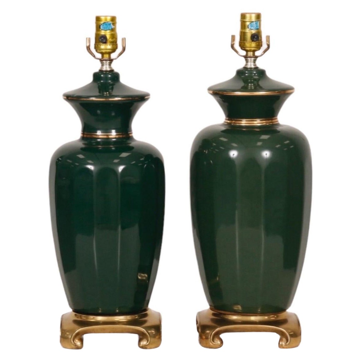 Sage Green Ceramic Table Lamps, a Pair For Sale at 1stDibs