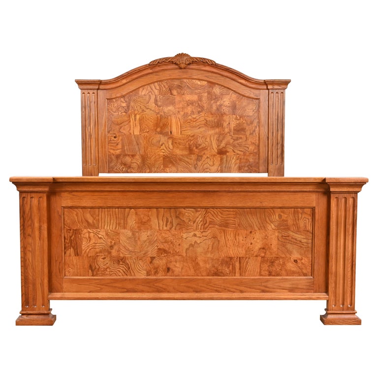 Contemporary Neoclassical Oak and Burl Wood Queen Size Bed by Pulaski ...