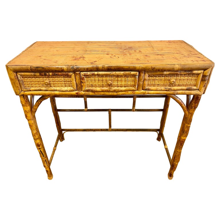 Vintage Split Reed Bamboo and Cane Console Table at 1stDibs