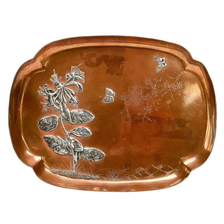 Gorham Mixed Metal Aesthetic Copper Tray Sterling Silver Florals 1882 ...