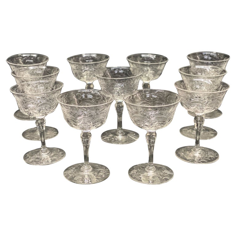 11 Continental Cut Glass Emulating Rock Crystal Sherry Wine Goblets ...