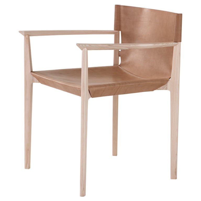 Stilt Chair in Cuoio and Wood Base with Arms For Sale at 1stDibs