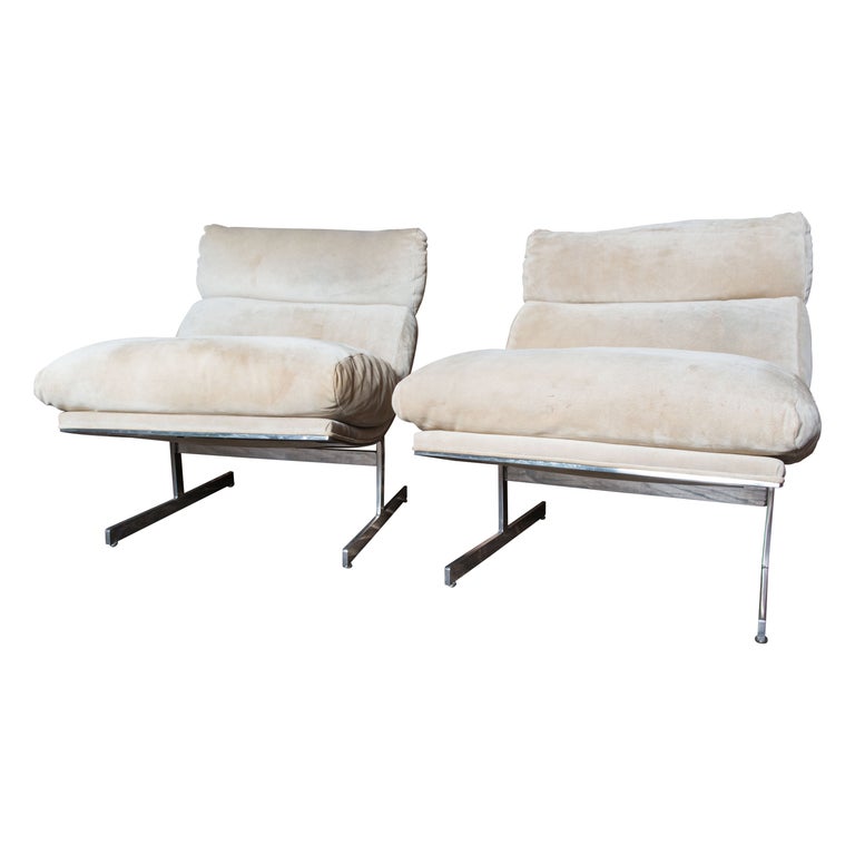 Pair of Suede Lounge Chairs by Kipp Stewart Chairs for Directional For ...