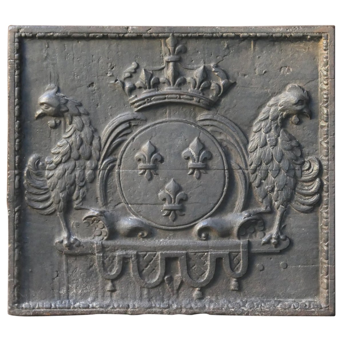 Antique French Louis XIV 'Coat of Arms' Fireback, 17th Century For Sale ...