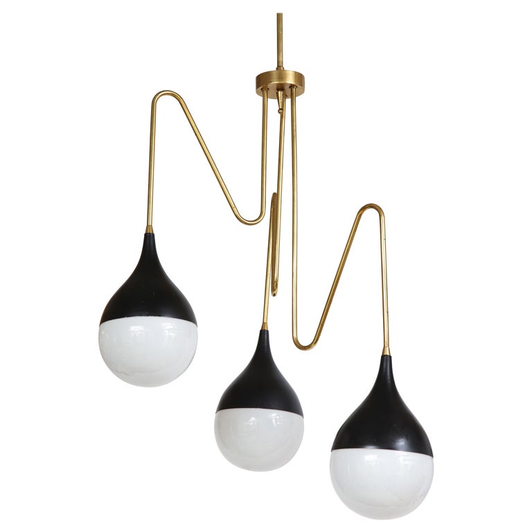 Italian 1950's Brass and Glass Three Light Chandelier For Sale at 1stDibs
