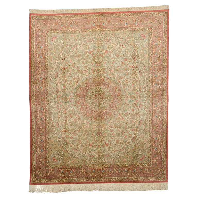 Extremely Fine Silk Persian Qum Rug For Sale at 1stDibs