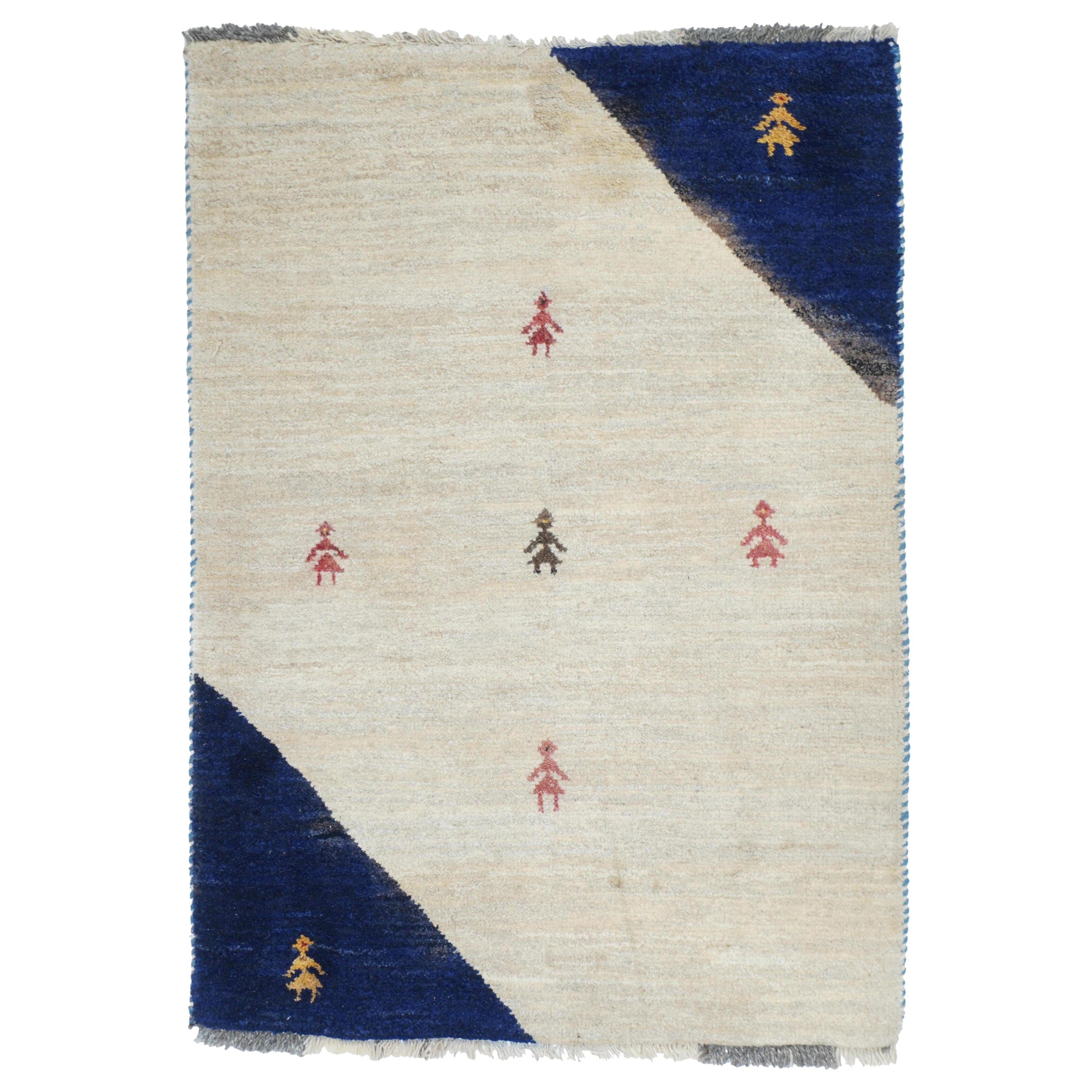 Contemporary Tan Gabbeh Handmade Wool Rug For Sale at 1stDibs