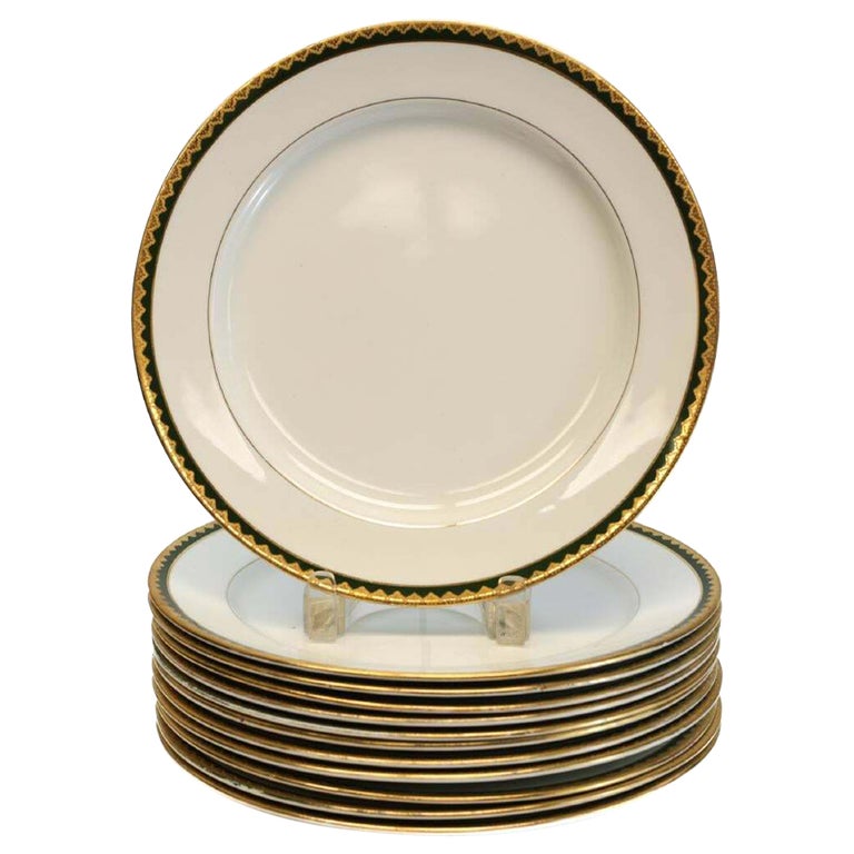 Set of 12 Royal Doulton Porcelain Dinner Plates #2559, Green Lace and ...