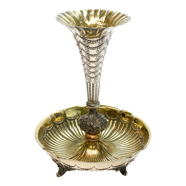 Gorham Sterling Silver Gilt Sterling Silver Fluted Vase, Beaded Swags ...