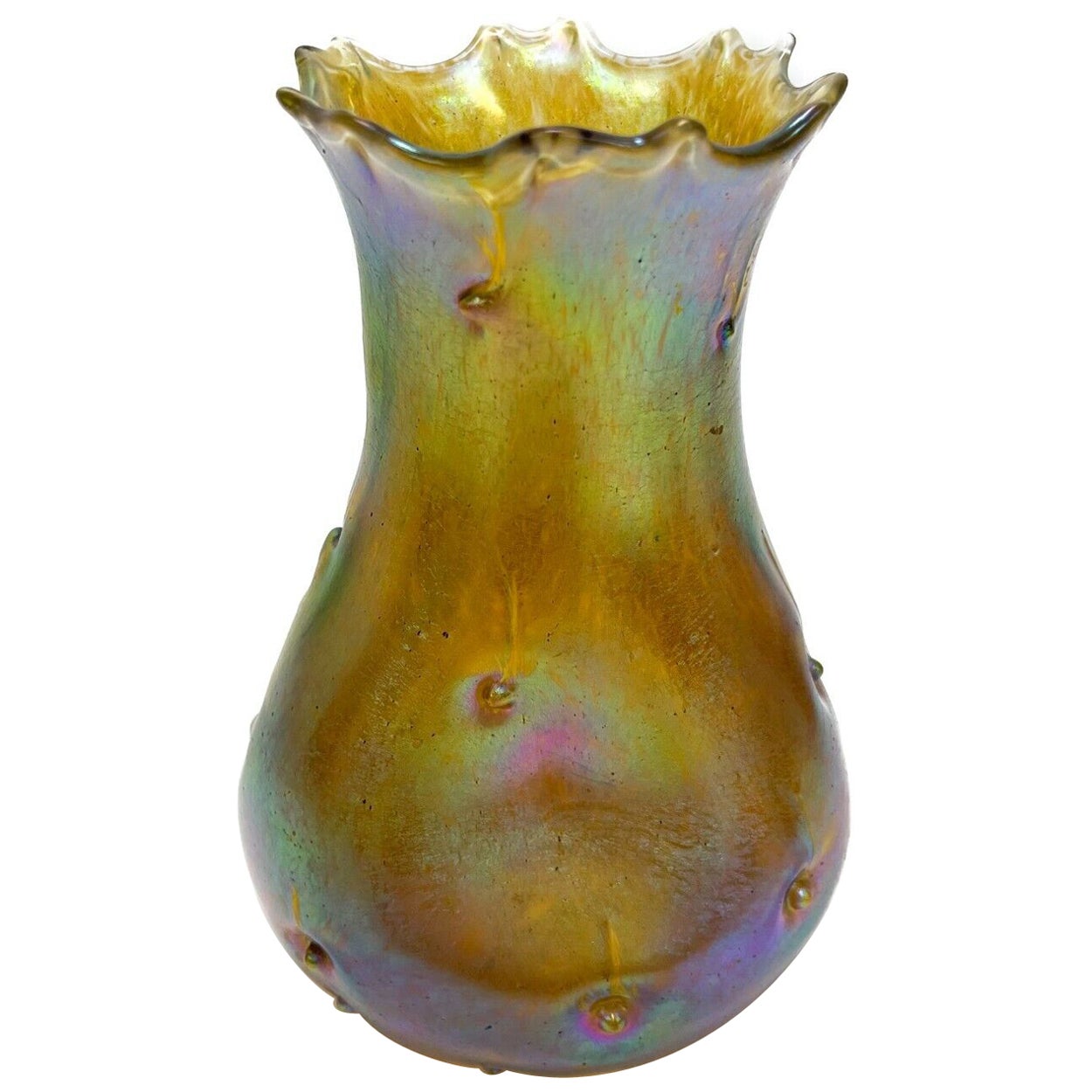Loetz Austria Iridescent Gold Scalloped Glass Vase, Prunts For Sale at ...