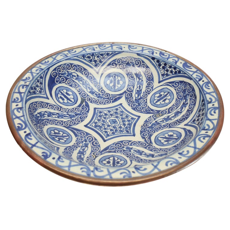 Large Hispano Moresque Pottery Centerpiece Bowl, 19th Century or ...