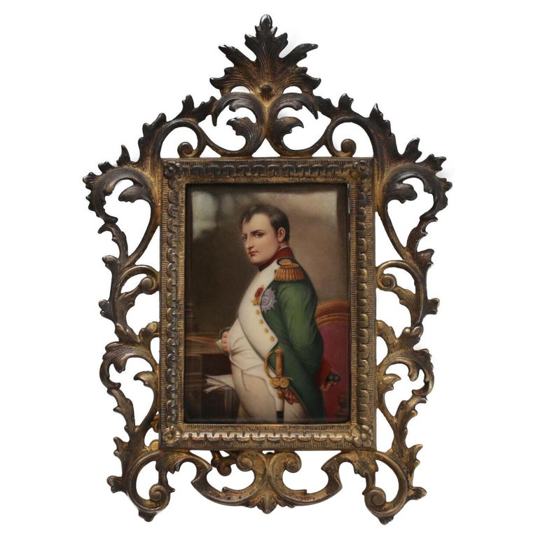 French Hand Painted Napoleon Bonaparte Porcelain Plaque, Bronze Frame ...