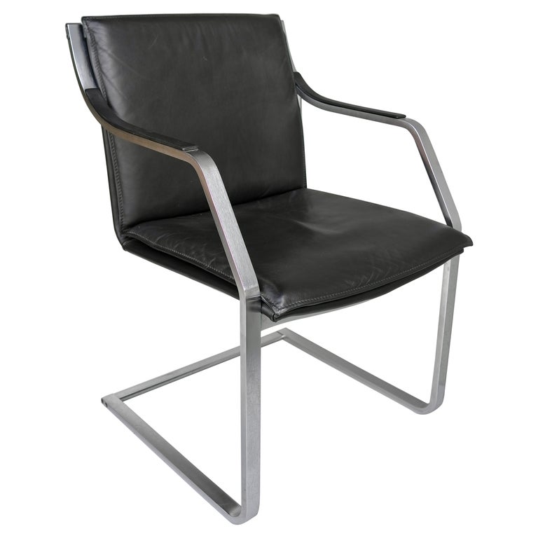 6x Walter Knoll Black Leather and Stainless Steel Office Chairs Rudolf ...
