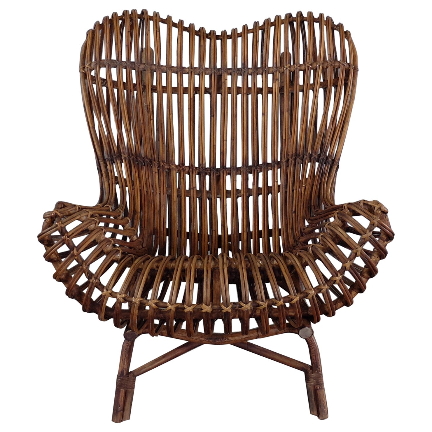 Midcentury Rattan Hanging Pod Chair with Stand For Sale at 1stDibs