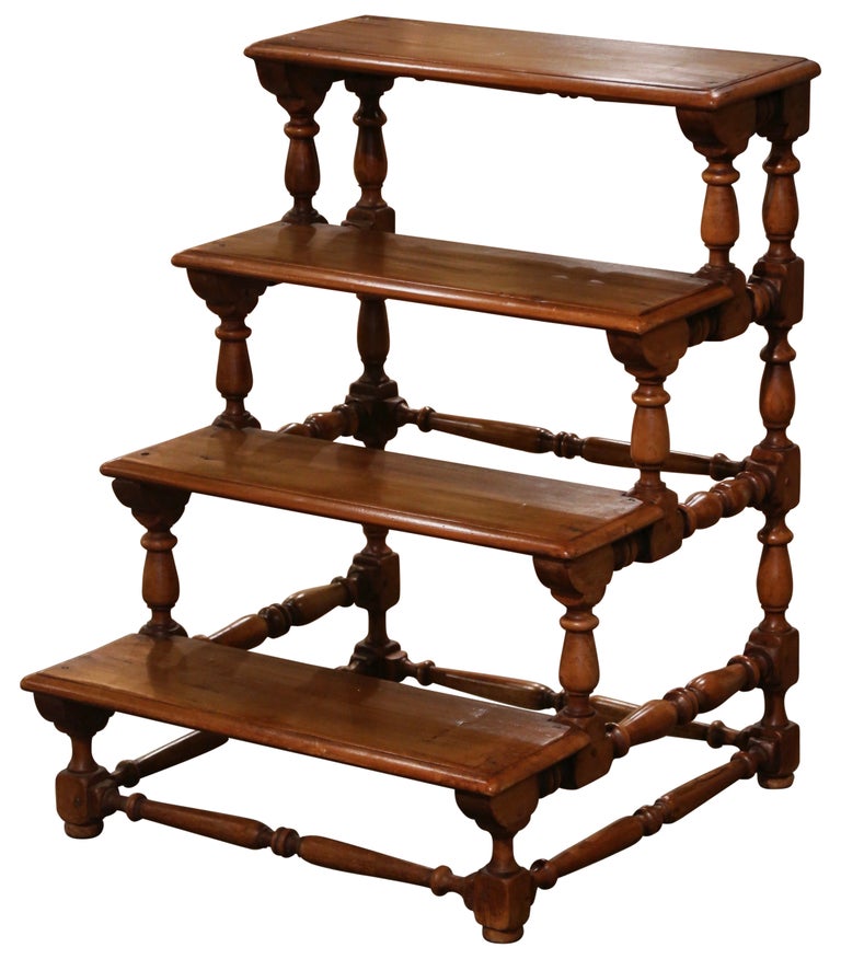 Mid-Century French Louis XIII Carved Walnut Four-Stair Library Step ...