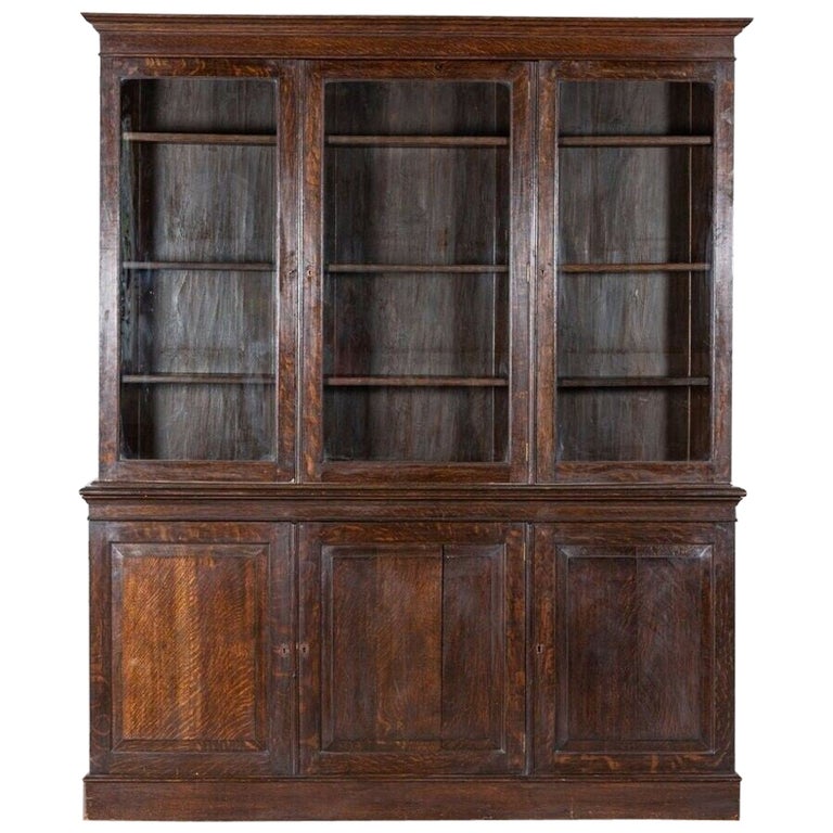 Large English 19th C Oak Glazed Bookcase at 1stDibs