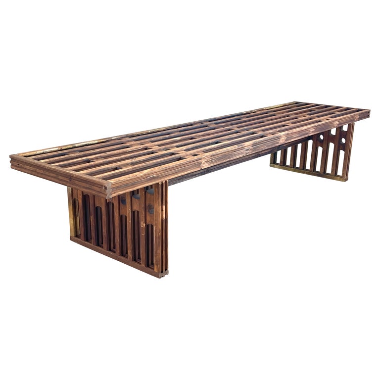 French Slatted Wood Bench at 1stDibs