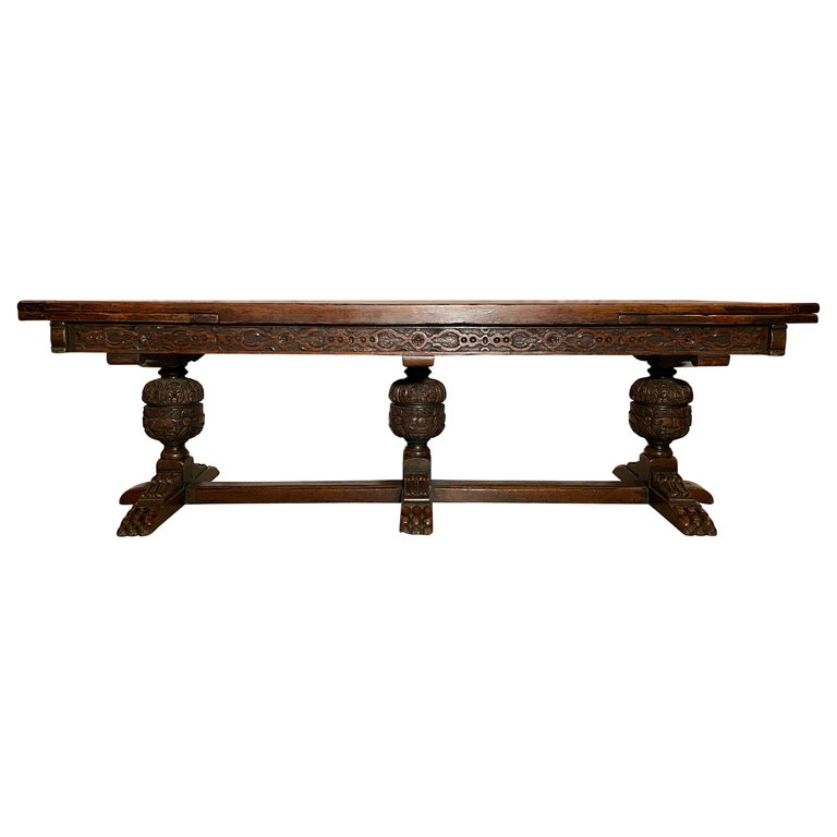 Antique English Elizabethan Style Extension Trestle Table at 1stDibs