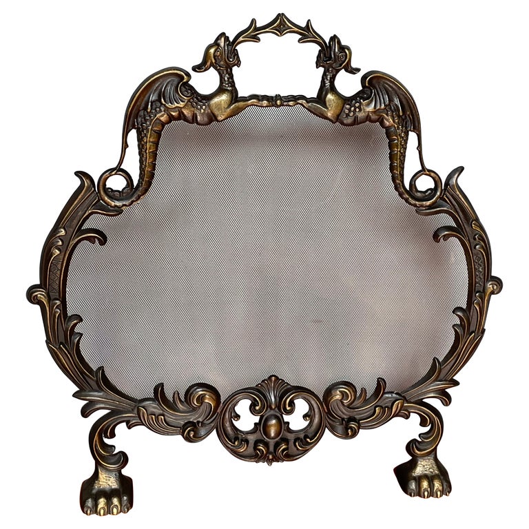 Antique Gothic Style Bronze Firescreen with Dragon Sculptures and Mint ...