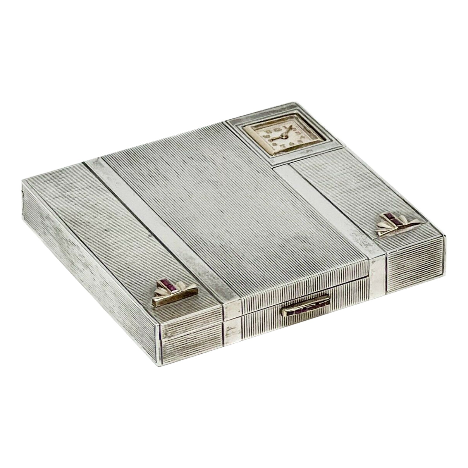 American Art Deco Black and Chrome Pocket Watch Holder with Swiss Watch ...