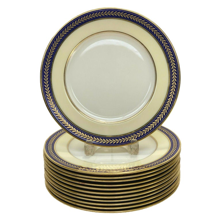 Set of 12 Lenox Porcelain Dinner Plates, Cobalt Blue Empire Wreath ...