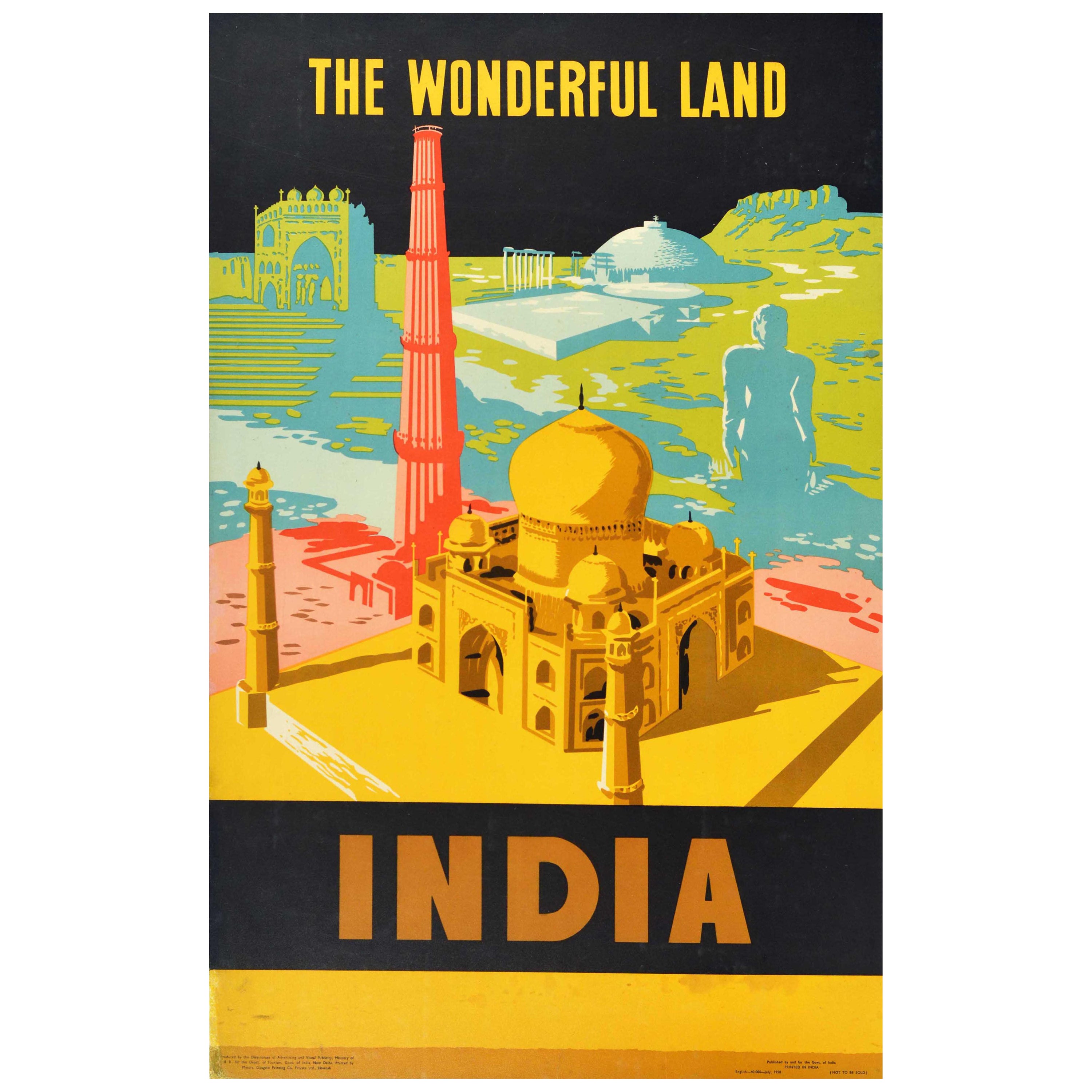 Original Vintage Asia Travel Poster The Wonderful Land India Monuments ...