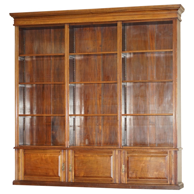 Very Large Fine Antique Victorian Walnut Bookcase with Three Large ...