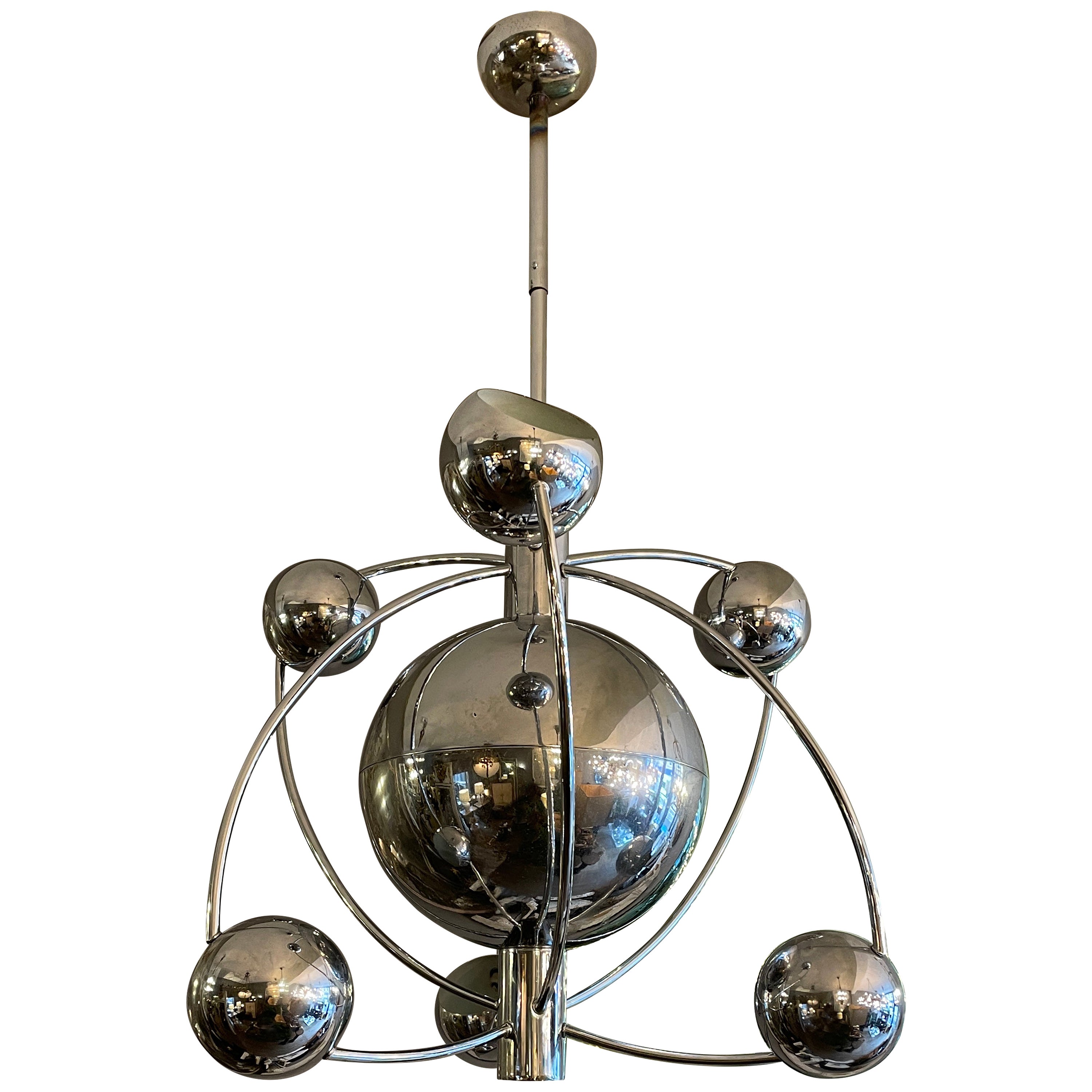 Lustre satellite italien chromé de Goffredo Reggiani - En vente sur 1stDibs