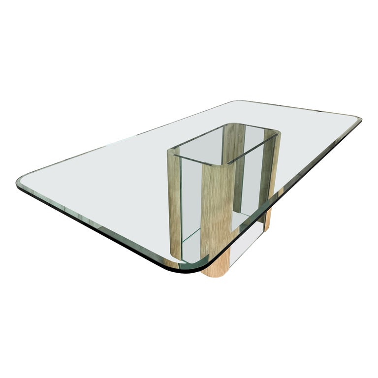 Modern Glass and Oak Dining Table For Sale at 1stDibs