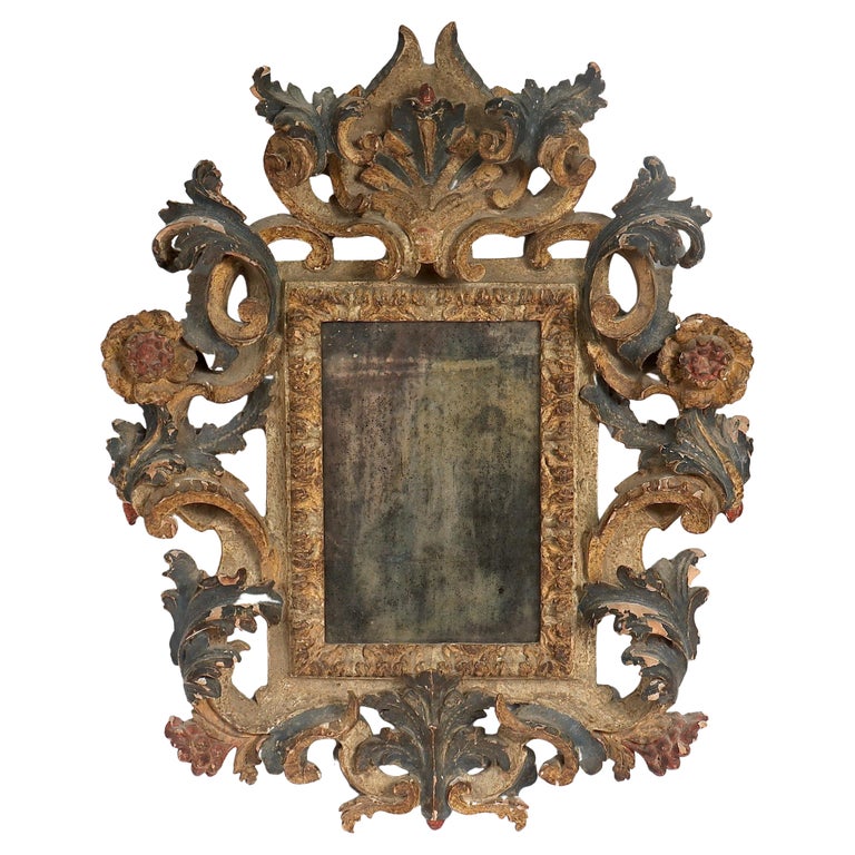 Carved and Polychrome Decorated Italian Rococo Florentine Style Mirror ...