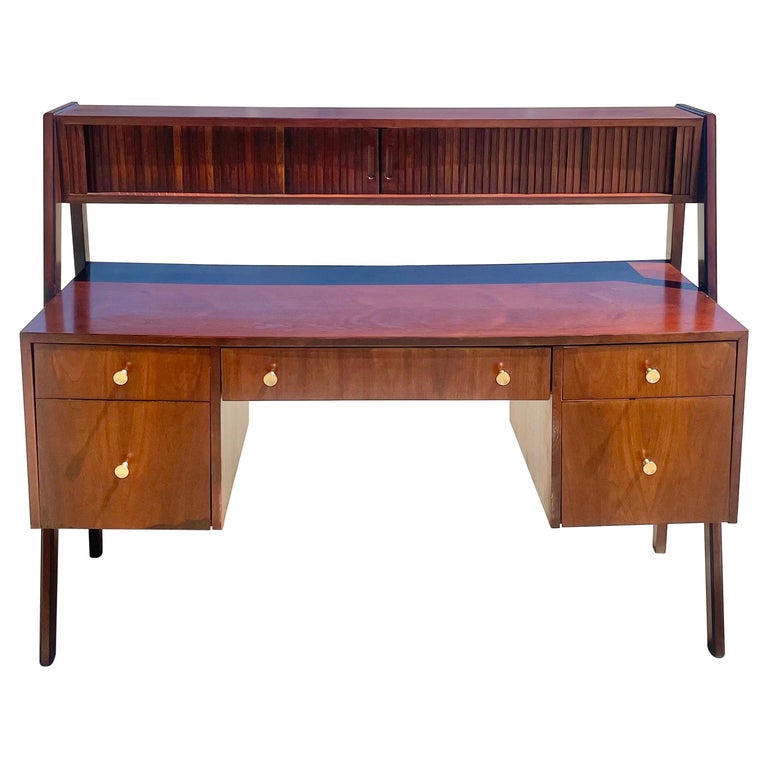 Mid-Century Walnut Floating Tambour Desk Attributed to Glenn of ...