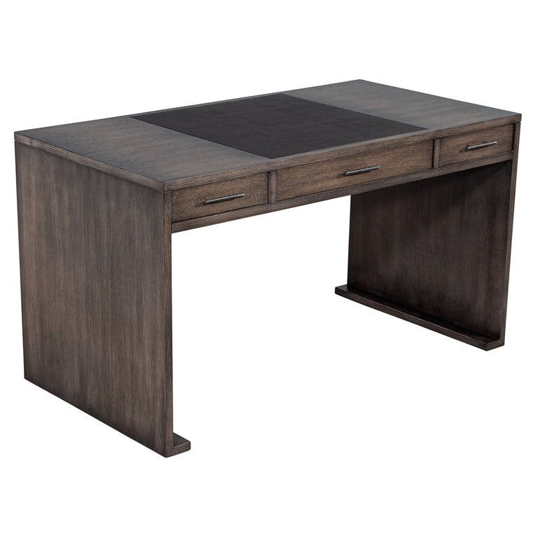Modern Minimalist Oak Leather Top Writing Desk For Sale at 1stDibs