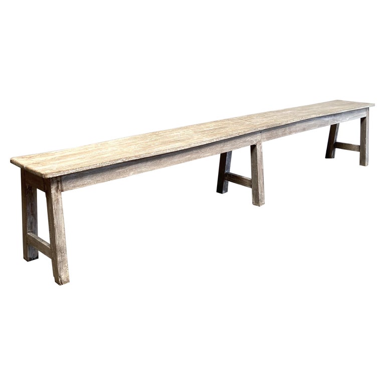 Extra Long Vintage Teak Wood Bench at 1stDibs