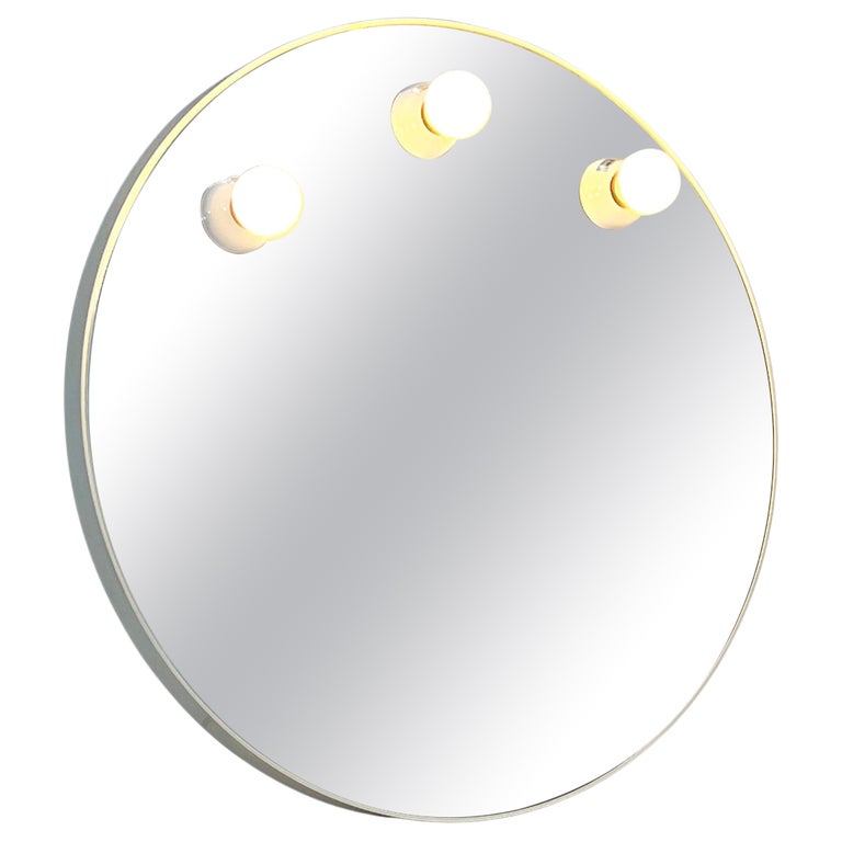 White Round Mirror with Lights from Gedy, 1970s at 1stDibs