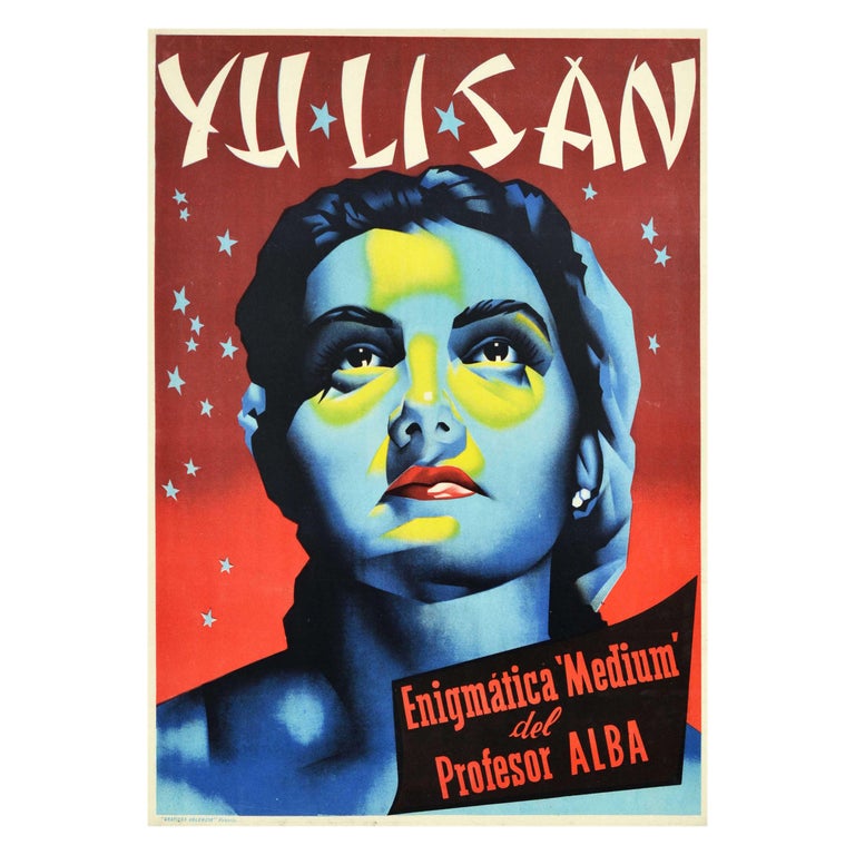 Original Vintage Poster Yu Li San Enigmatic Medium Of Professor Alba Magic Show For Sale at 1stDibs