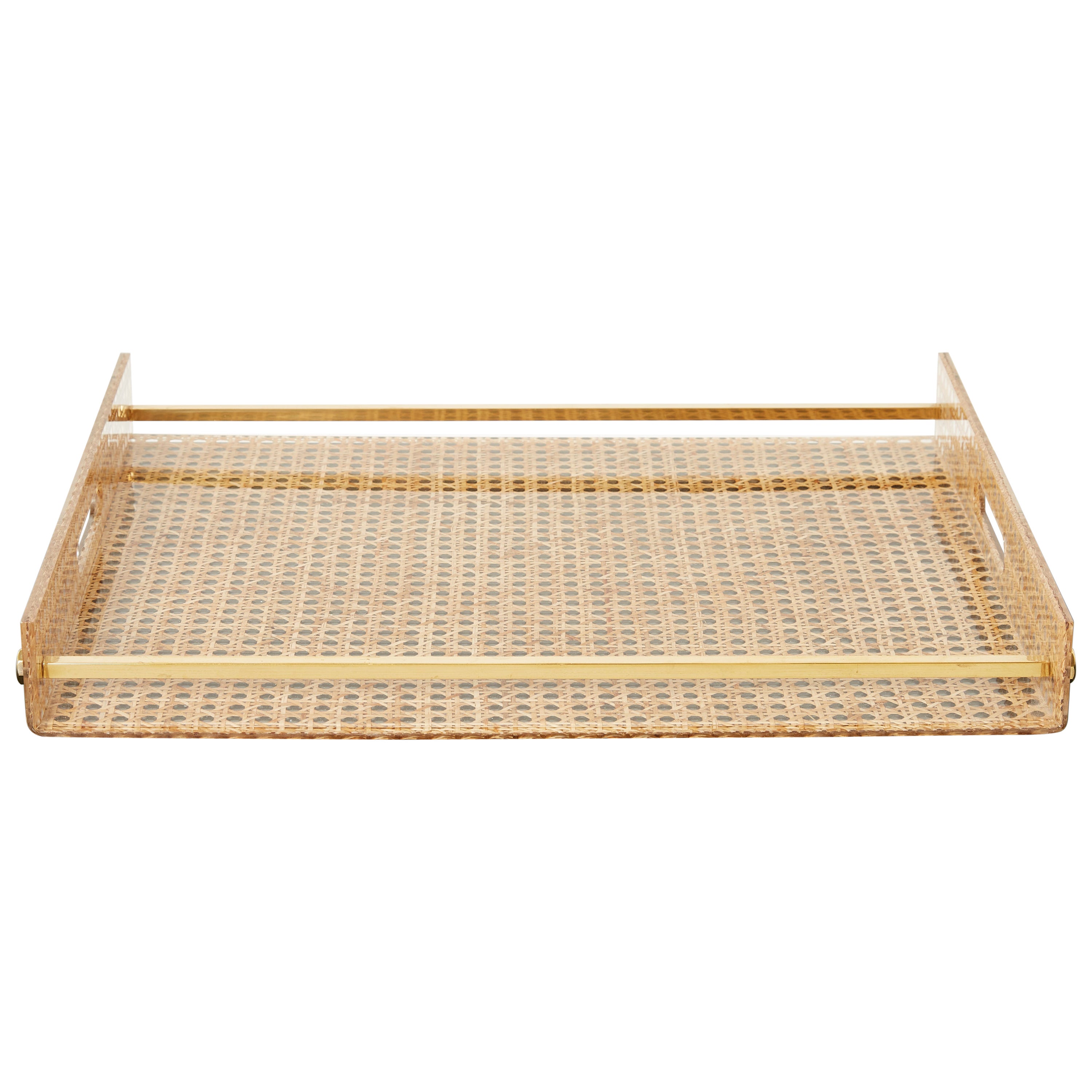 Christian Dior Lucite Brass and Vienna Straw Cane Serving Tray 1970 at 1stDibs