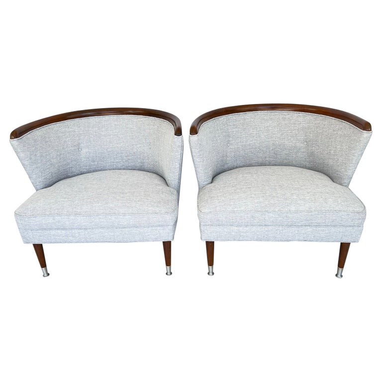 Pair of Mid-Century Barrel-Form Bergeres For Sale at 1stDibs