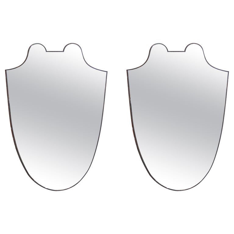 1950s Italian Brass Framed Shield Shape Wall Mirrors, a Pair For Sale ...