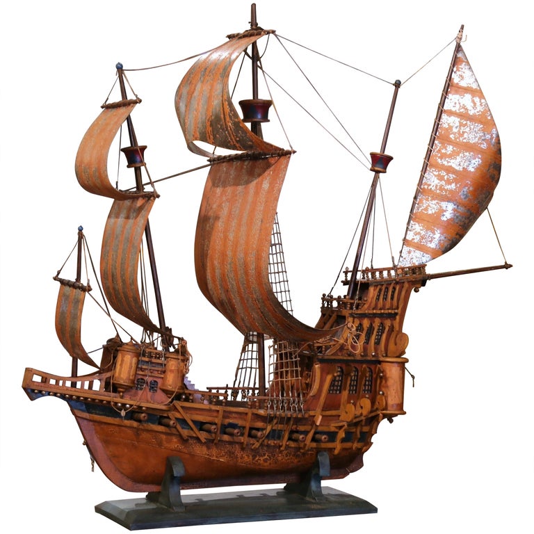 Mid-Century Spanish Carved Armada Style Model Ship the "Fragata ...
