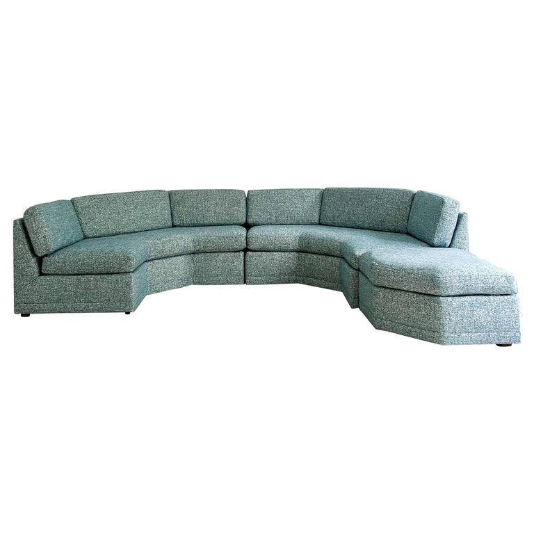 Mid Century Angular Sectional Sofa with Ottoman, New Teal Upholstery at ...
