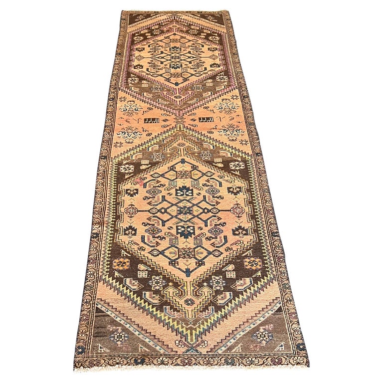 Vintage Persian Runner, Beige, Brown, Purple, Blue Hues For Sale at 1stDibs
