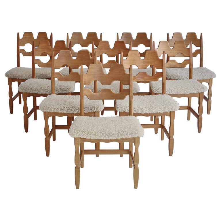 Set of 10 Razor Blade Dining Chairs by Henry Kjærnulf, Sheepskin and ...