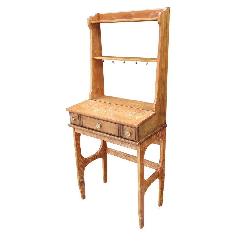 Vintage Wood Vanity with Floral Botanical Accents For Sale at 1stDibs