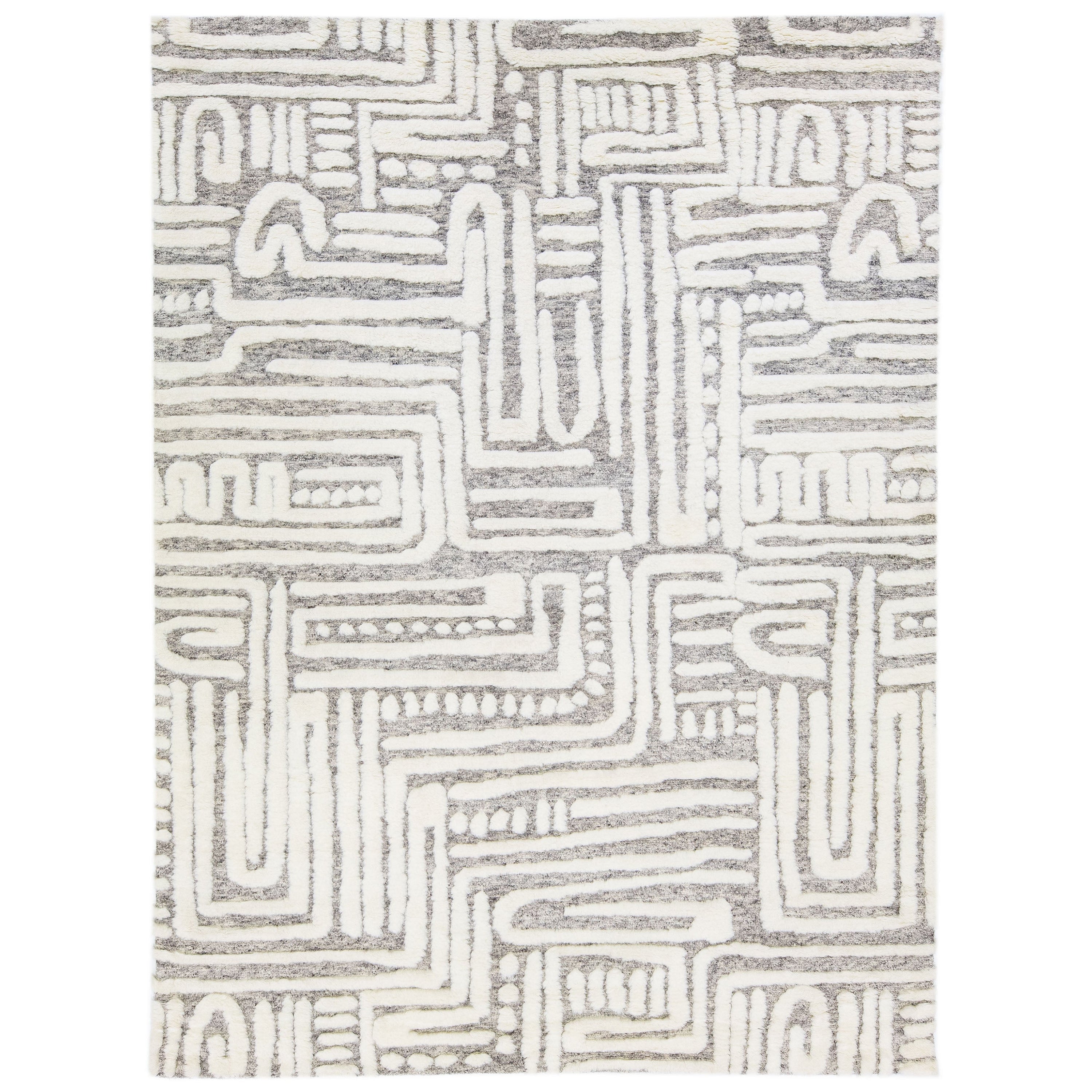 Light Grey Modern Moroccan Style Handmade Abstract Designed Wool Rug by ...