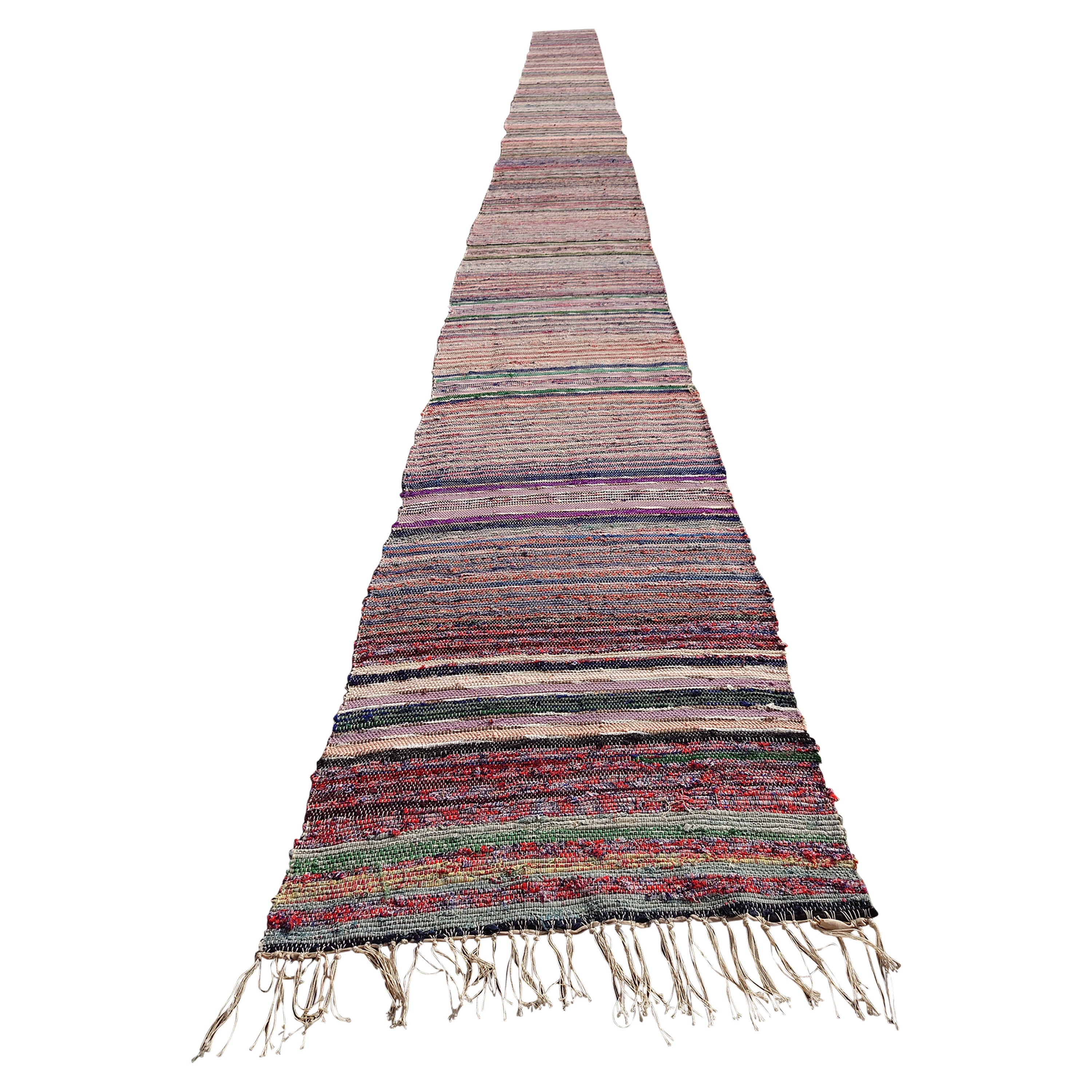 20th Century Long Swedish Hand Wowen Rag Rug For Sale at 1stDibs