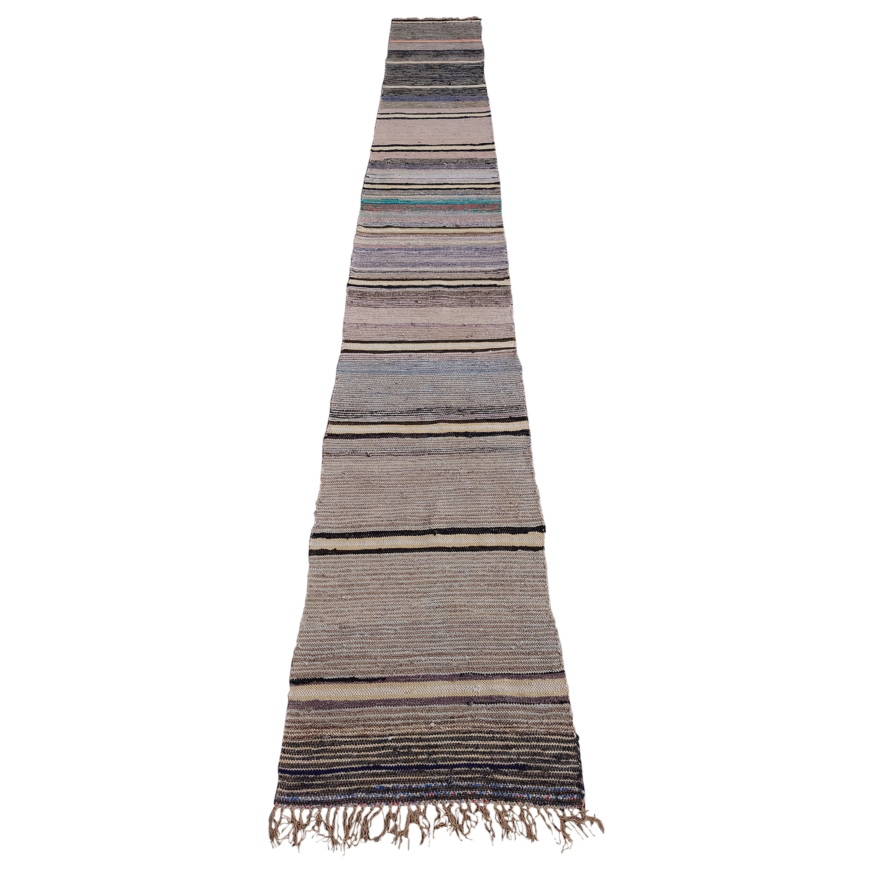 20th Century Long Swedish Hand Wowen Rag Rug For Sale at 1stDibs